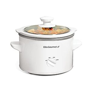 Elite Gourmet MST-250XW# Electric Slow Cooker Ceramic Pot, with Adjustable Temp, Entrees, Sauces, Soups, Roasts, Stews & Dips, Dishwasher Safe (1.5 Quart, White)
