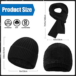 Winter Beanie Hat Gloves Scarf Set for Men, Warm Fleece Knitted Hat Scarf Touchscreen Gloves and Wool Socks (Black)