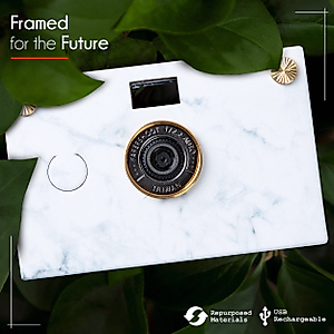 Paper Shoot Camera - 18MP Compact Digital Papershoot Camera Gift for Kid with Four Filters, 10 Sec Video & Timelapse - Includes: 32GB SD Card, 2 Batteries & Camera Case - White Marble