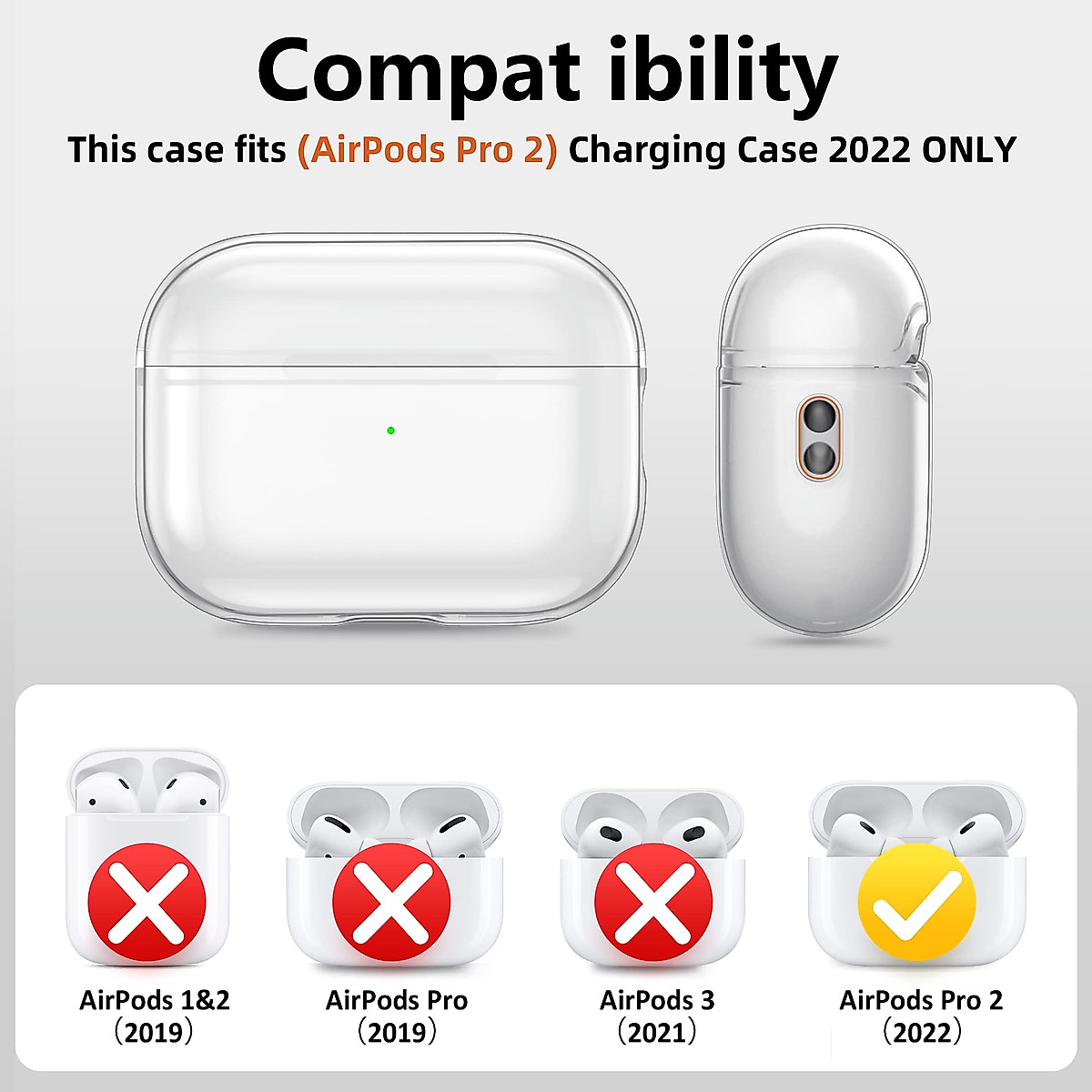 Airpods Pro 2nd/1st Generation Case Cover, Compatible with Airpods Pro Case 2nd Gen USB C Charging Port,with Lanyard [Front LED Visible] Compatible with AirPods Pro 2nd Generation (Clear White)