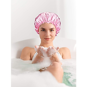 Syhood 6 Pieces Sleep Cap Satin Bonnet Sleeping Hat Soft Elastic Night Hair Cover for Women(Black, Beige, Silver, Gold, Pink, Peacock Blue,Medium)