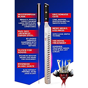Dalstrong Shogun Elite Series Damascus Japanese AUS-10V Super Steel Granton Edge Slicing & Carving Kitchen Knife, 12 Inches, Sheath Included