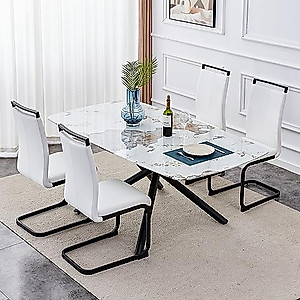Modern Marble Dining Table,71''Faux Marble Dining Table,Rectangular Faux Marble Dining Table for 6-8 Person with 0.39''Thick Modern Faux Marble Dining Table