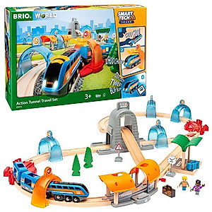 BRIO 33972 Smart Tech Sound Action Tunnel Travel Set | Wooden Toy Train Set for Kids Age 3 and Up