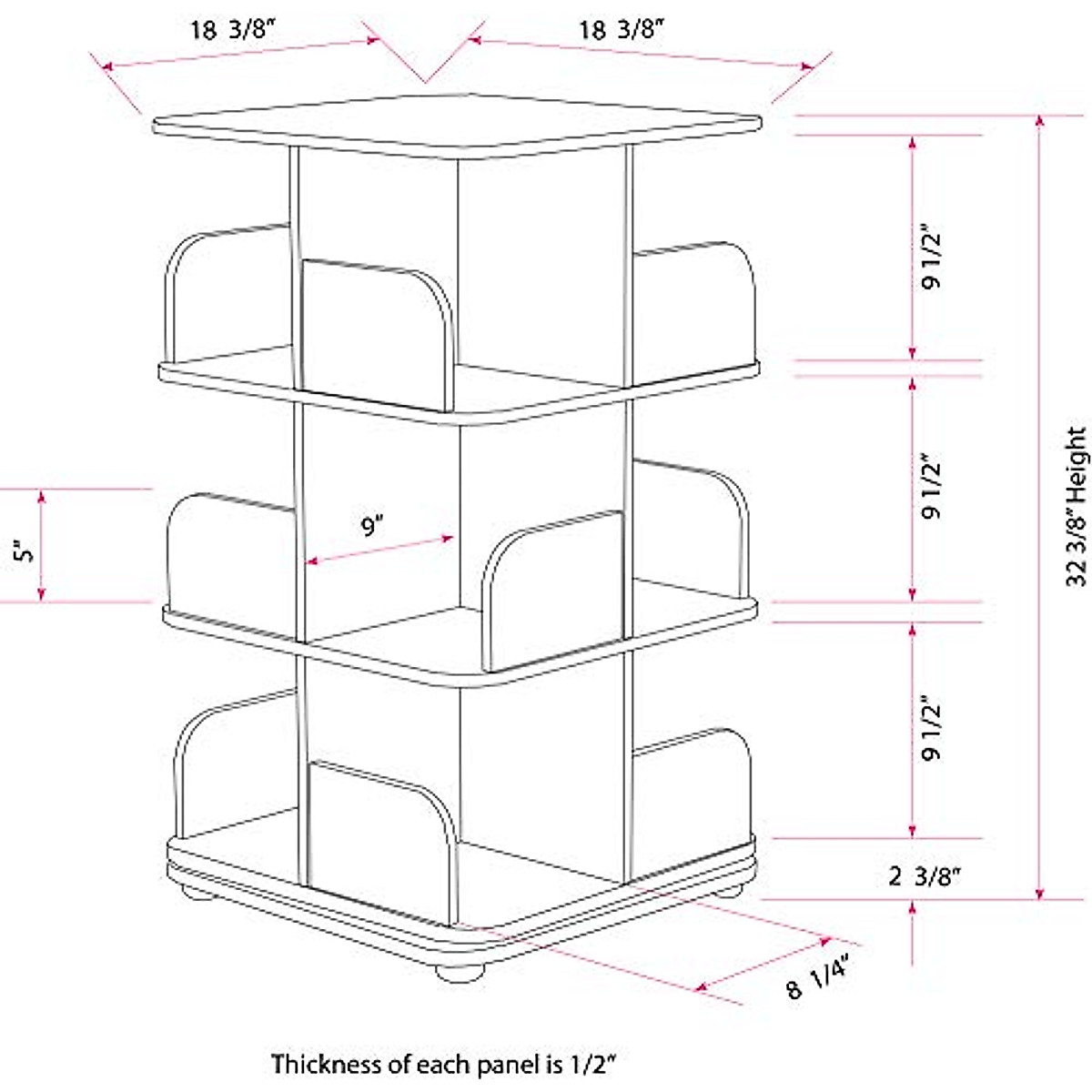 Kings Brand Furniture - 3-Tier Revolving Bookcase Bookshelf, Media Storage Cabinet, White