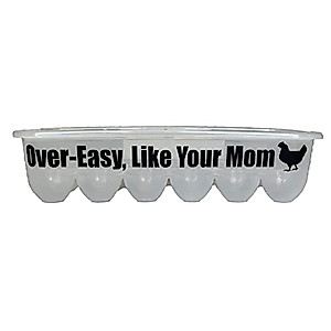 Plastic Egg Storage Containers with Lids and Custom Messages designed to make you smile! Great Gift! (Over-Easy, Like Your Mom)