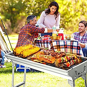 Uten Portable Charcoal Grill, Stainless Steel Folding BBQ Grill and Smoker, Barbecue Grill for Outdoor Cooking Camping Hiking Picnics Garden Beach Party BBQ Tools (Large)