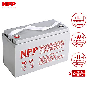 NPP HR12390W FR (2Pcs), 12Volt 2340W 390Watts/Cell AGM Sealed Lead Acid Rechargeable High Rate Battery, Replace 12V 120Ah for Off Grid UPS, Solar Power, RV, Marine，Boat，Golf Cart Battery