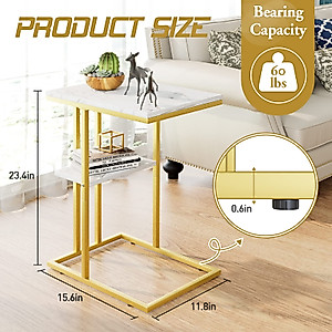 Easy Paws C Shaped End Table,Small Side Table for Couch and Bed, Gold Snack Couch Table for Small Spaces, Living Room, Bedroom,Bedside(Gold)