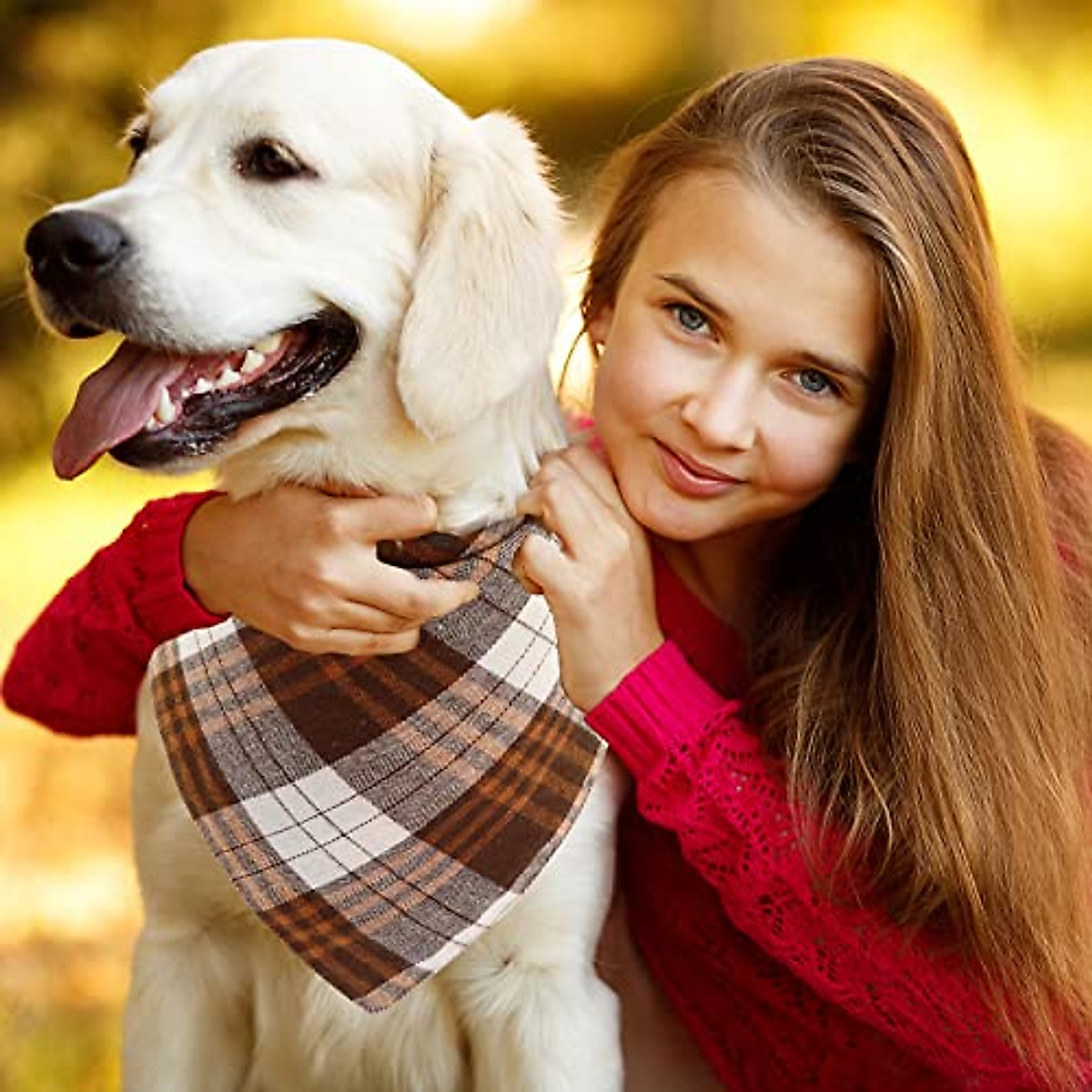 YUANKEXIANG Fall Bandana for Dogs 2 Pack - Christmas Pet Triangle Scarf Classic Plaid Reversible Bibs Kerchief Saliva Towel Set Pet Costume Accessories for Small Medium Large Dogs Cats