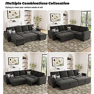 Belffin Pull Out Sofa Bed Module Part for Modular Sectional Sleeper Sofa Armless Loveseat with Pull Out Bed for Sectional Couch Grey