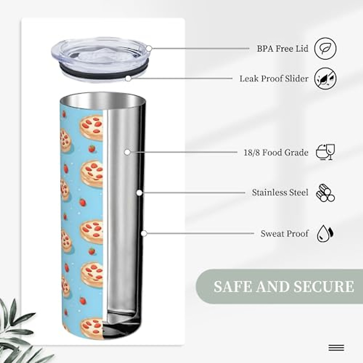 Tangopi Pizza 20 oz Tumbler with Lid and Straw Insulated Travel Coffee Mug Reusable Spill Proof Coffee Cups Stainless Steel Water Bottle for Hot and Cold Drinks