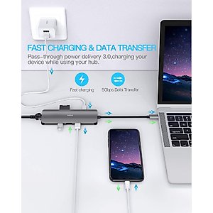 MSVII USB C Hub, 9 in 1 USB Type C Adapter with Ethernet, 4K USB C to HDMI, 3 USB 3.0 Ports, SD/TF Card Reader, 3.5mm Audio Jack, PD Fast Charging for Mac Book Pro and Other Type-C Laptops