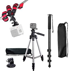 50" Inch Camera Tripod, 72" Inch Monopod with Quick Release, 12" Inch Flexible Tripod with Wrapable Disc Legs, Tripod Mount for All GoPro HERO Cameras & an eCostConnection Microfiber Cloth