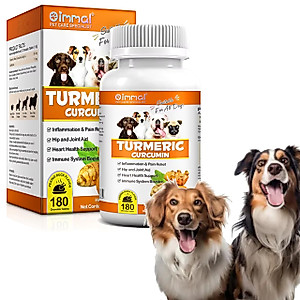 Tumeric and Curcumin for Dogs - 180 Count Tablet Treats – Helps Shedding, Skin Allergy, Itch and Dry Skin Relief, Hot Spots - Joint Health - Skin and Coat Supplement - Salmon Oil - Duck Flavor
