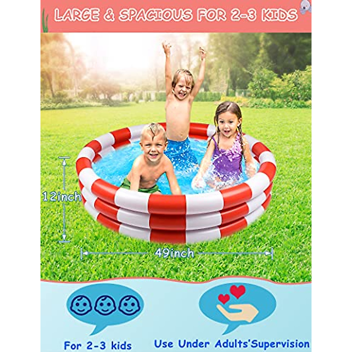 2 Intheanz Kiddie Pool Inflatable 49” X 12” Kids Swimming Pools, Inflatable Baby Ball Pit Pool, Breastmilk Cooler Bag with Ice Pack, Fit 4 Baby Bottles Up to 16 Ounce Insulated Breastmilk Storage Bag