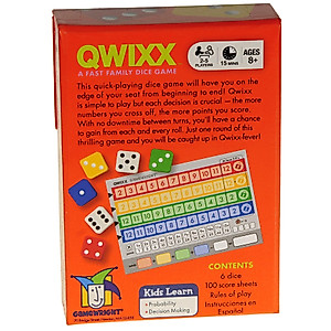 Deluxe Games and Puzzles QWIXX Dice Game, 2 Replacement Scoresheet Packs, RED Velvet Drawstring Pouch, Bundled Items