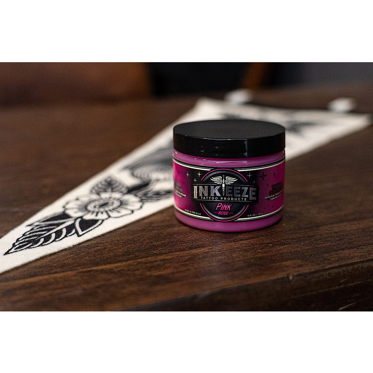 INK-EEZE Pink Tattoo Ointment for Artists and Aftercare, Essential Oils, Vegan, Cruelty Free, Made in USA, Bubble Gum, 6oz