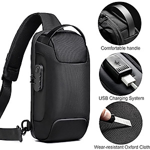Glivpny Waterproof travel Crossbody Bag for Men,Anti Theft Sling Bag with USB Charger Port,Shoulder Hiking Chest Bags for Outdoor(Black-9530)