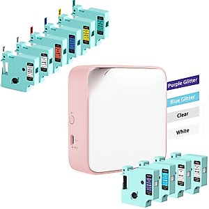 Vixic D1600 Bluetooth Label Maker (Comes with 4 Color Label Tapes) Bundle 6 Color Standard Label Tapes, 12mm (1/2 Inch), Compatible D1600 Label Maker