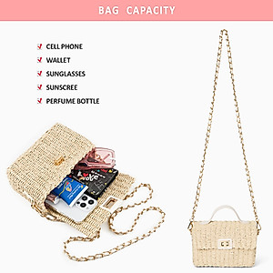 Like Dreams Women Hand-woven Fashion Straw Crossbody Bag Inner Floral Summer Long Strap Shoulder Purse (Natural Ivory)
