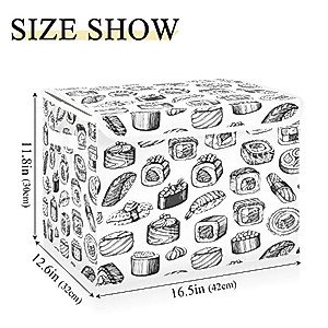 Kigai Storage Basket Sushi Pattern Storage Boxes with Lids and Handle, Large Storage Cube Bin Collapsible for Shelves Closet Bedroom Living Room, 16.5x12.6x11.8 In