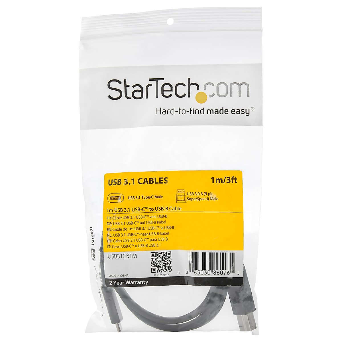 StarTech.com USB C to USB B Printer Cable - 1m / 3 ft - Superspeed - USB 3.1 - 10Gbps - USB C Printer Cable - USB Type C to Type B (USB31CB1M) , Black