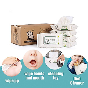 ECO BOOM Bamboo Wipes Eco 100% Baby Wet Wipes Ideal for Newborn Skin 540 Count Unscented