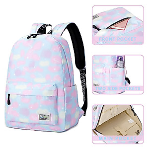 Lohol Rainbow Backpack with Lunch Box for Kids Girls Teens, Lightweight Water Resistant BookBag Set for School Travel (Pink)