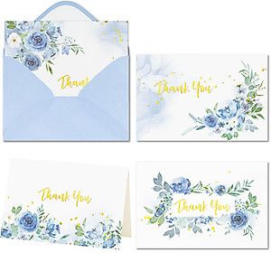Crisky Thank You Cards 4 Assortment, Watercolor Painted Florals (50 Cards with Envelopes for Birthday, Baby Shower, Bridal Shower, Wedding, All Occasion)