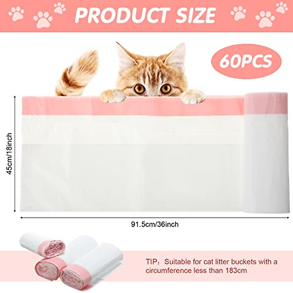 Thenshop 60 Count Litter Box Liners 36'' x 18'' Jumbo Cat Pan Liners Drawstring Cat Supplies Extra Large Disposable Cat Litter Bags Cat Box Liners for Trash Waste Easy Cleaning Litterbox Tidy()