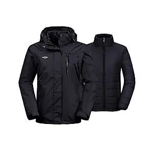 wantdo Women's Warm Winter Snow Coat 3-in-1 Interchange Ski Jacket with Hood Black XL