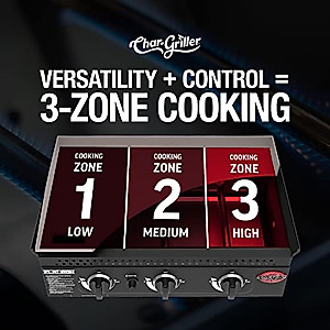 Char-Griller 8428 Flat Iron 3 Burner Outdoor Griddle Gas Grill with Lid, Black