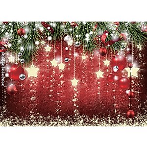 SJOLOON Christmas Backdrops Red Ball Theme Background Shining Stars Background New Year Backdrop for Christmas Party Decoration Banner Photo Shoot 12364 (7x5FT)