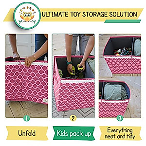 DaWikity Kids Toy Chest - Collapsible Toy Bin for Nursery, Bedroom, Living Room & Playroom Organization and Storage - Toy Box with Lid, Hook-and-Loop Fastener, Spacious Compartment - 25x16x13, Pink