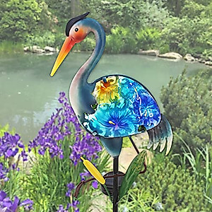 WUFEILY Heron Solar Garden Lights, Hand-Painted Glass Solar Garden Decor, Lawn Ornaments Solar Stake Lights Yard Art Solar Landscape Lights for Patio Lawn Yard Porch Decor