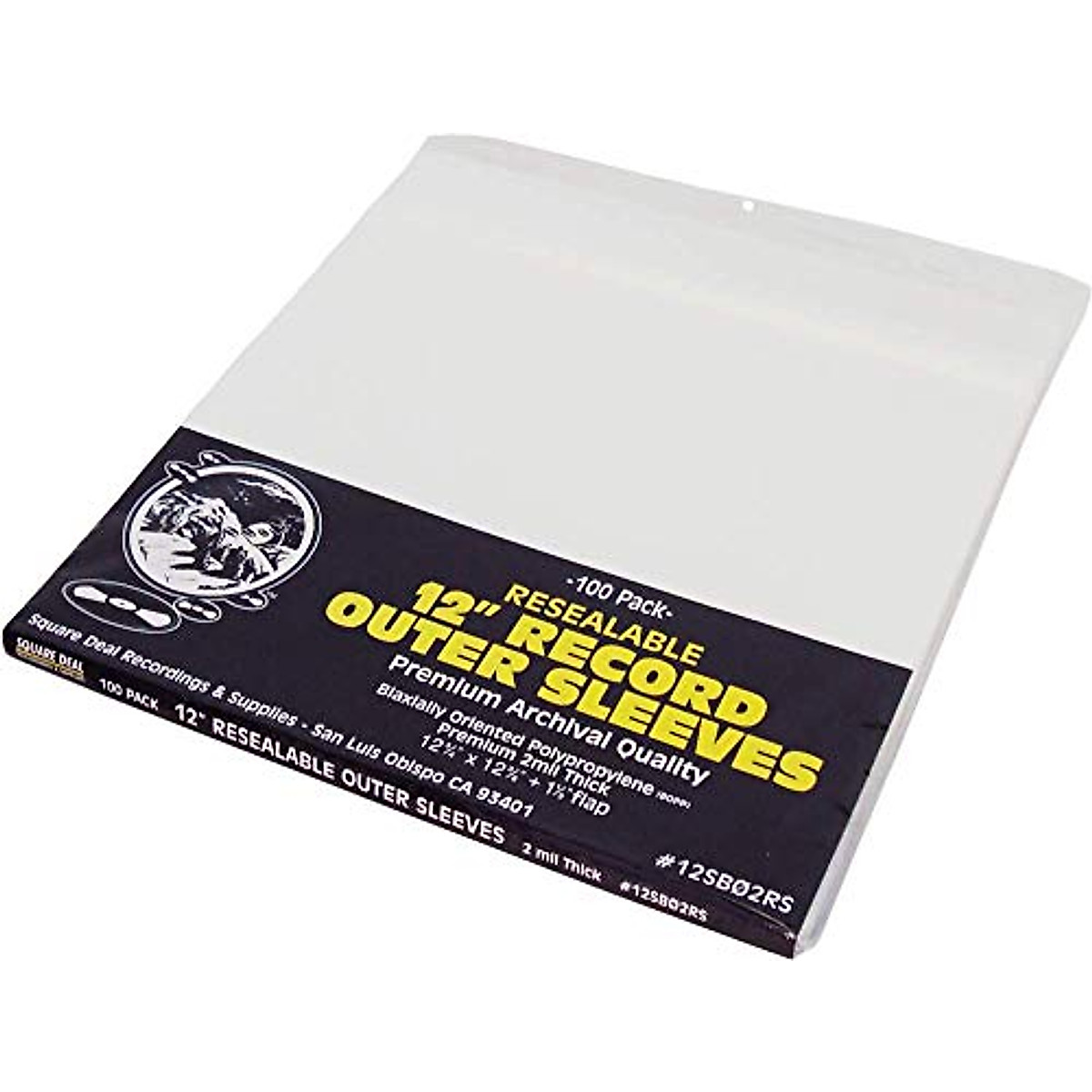 (100) 12" Resealable Record Outer Sleeves - Super Clear Premium 2 Mil Thick Archival Quality BOPP - 12-3/4" x 12-3/8" + 1-1/2" Flap #12SB02RS