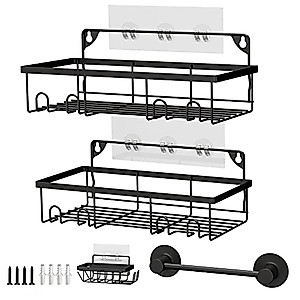 Kalawen Shower Caddy, Shower Shelf for Inside Shower with Hooks, 4 Pack Stainless Steel No Drilling Adhesive Shower Organizer with Soap Holder and Towel Holder