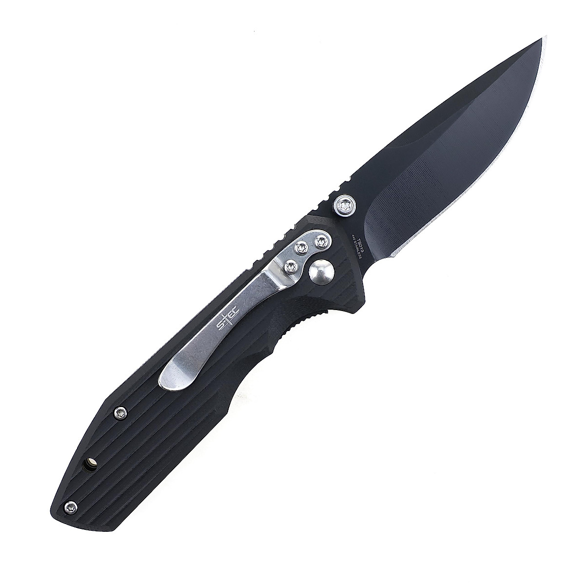 S-TEC G10 Handle Pocket Folding Knife with G10 Handle and Pocket Clip, 3.0 inch 440 Stainless Steel Blade, Thumb Stud, Smooth Nylon Pivot, 7.4 inch overall length, TS019 (Black)