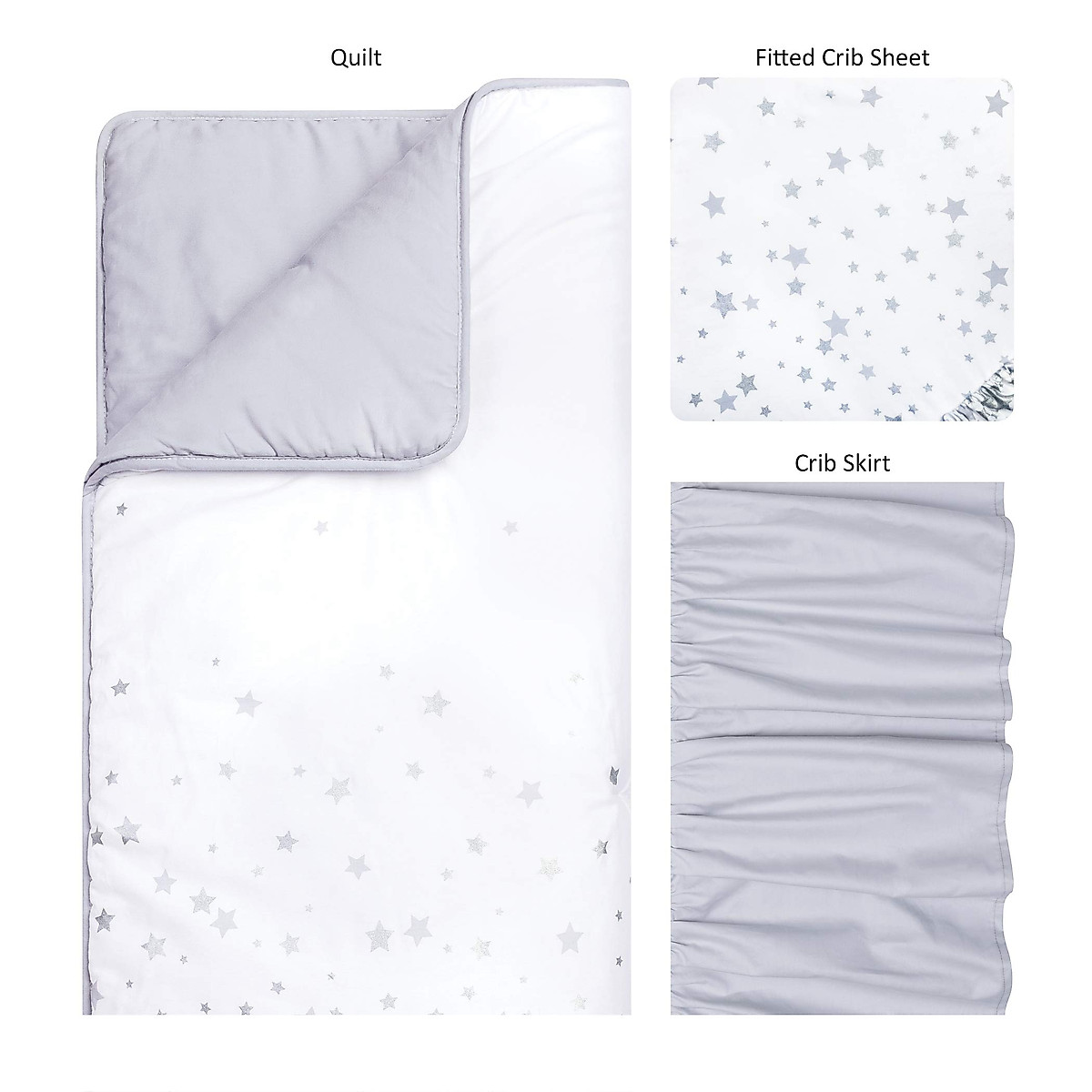 Trend Lab Sprinkle Stars 3 Piece Crib Bedding Set, Gender-Neutral Color Palette, Includes Quilt, Fitted Crib Sheet and Skirt