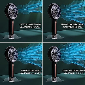 VKUSRA Handheld Fan, Mini Hand Held Fan with Base,Personal Small Battery Operated Portable Hand Fan with 4 Speeds,USB Rechargeable Makeup Desk Fan for Travel Outdoor Office-Black