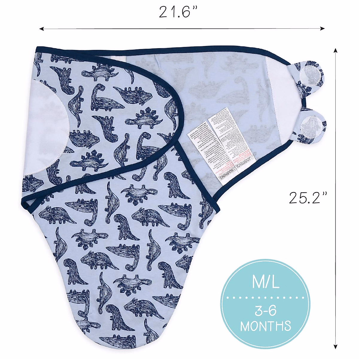 The Peanutshell Baby Swaddle Blankets for Boys or Girls, Blue Dinosaur & Stars, 3 Pack Wrap Set, 2 Sizes (Small/Medium)