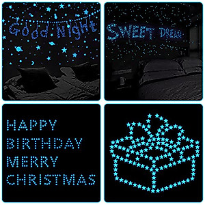 Glow in The Dark Stars for Ceiling,359Pcs 3D Glowing Star Removable Self-Adhesive Wall Decals,Moon, Rocket and Planets Wall Stickers for Girls Boys Kids DIY Bedding Room Bedroom Décor (Blue)