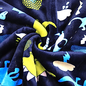 Marina Decoration Reversible Rich Printed Woven Fluffy Plush Soft Warm Flannel Fleece Children Throw Sherpa Kids Blanket, 40 x 50 Inch Dinosaur Zoo with Navy Blue Base