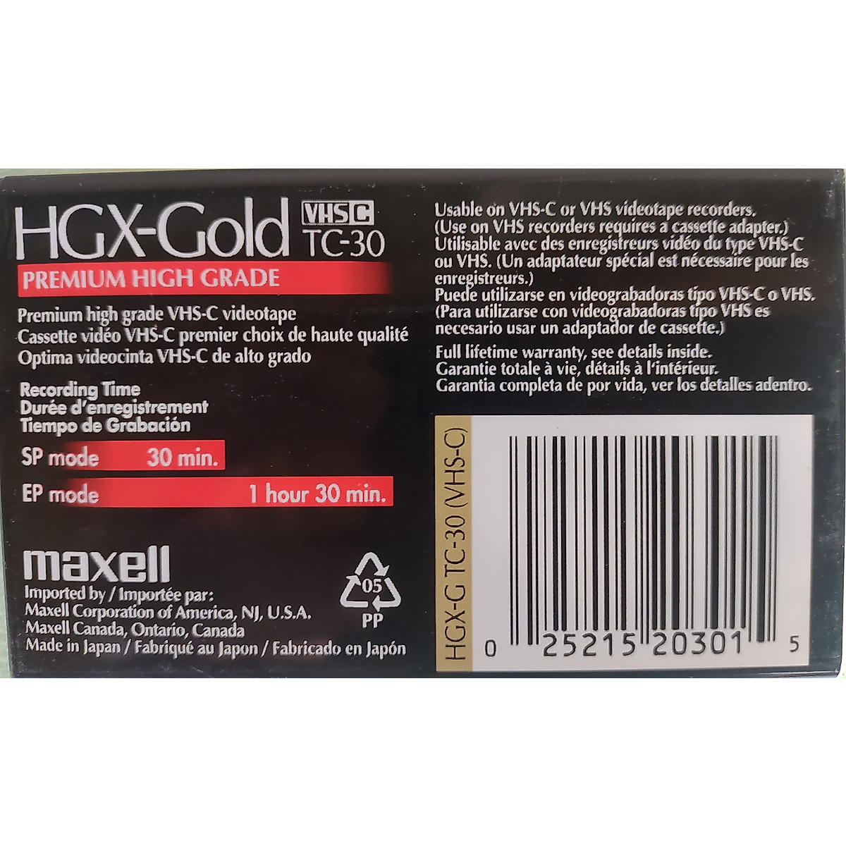 Maxell VHS-C Video Tape Cassette, 30 Minutes