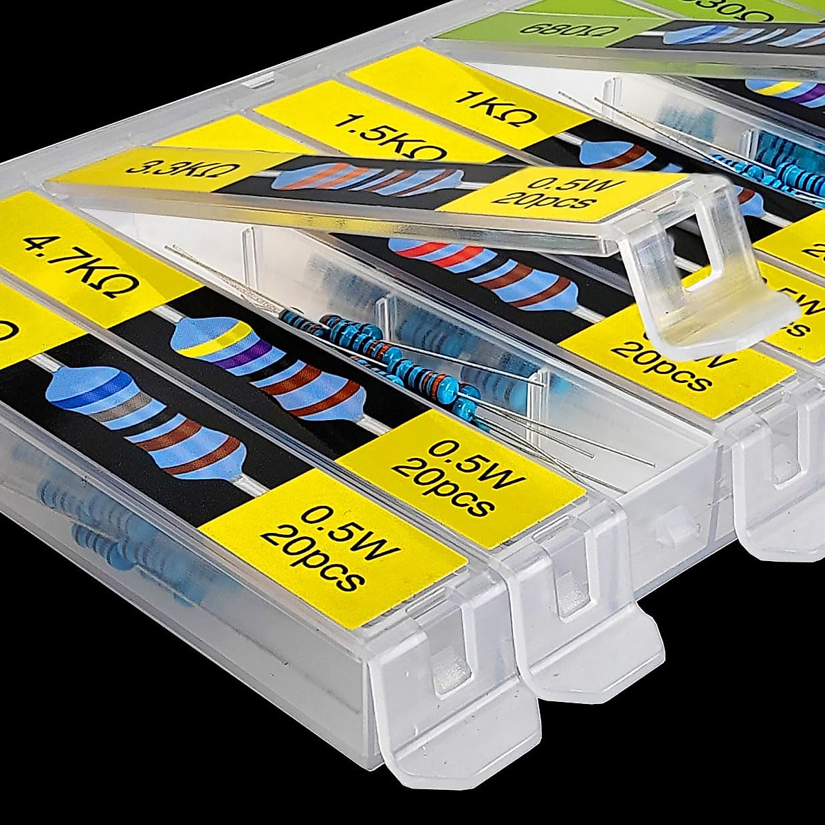 EEEEE 1/2W 30 Values 600pcs Individual Compartment 1 Ohm-1M Ohm with 1% Metal Film Resistor Assortment Kit and Electrical Industrial Assorted Set K Ohm Pack for Led Lights