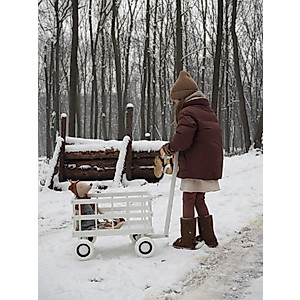 Premium Wooden Wagon JULEK - Safe and Beautiful | Ideal for Weddings and Flower Girls | Color: White Fluff | Wheels: Rubber