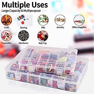 18 Grids Plastic Organizer Box with Dividers, Exptolii Clear Compartment Container Storage for Beads Crafts Jewelry Fishing Tackles, Size 7.9 x 6.2 x 1.2 in