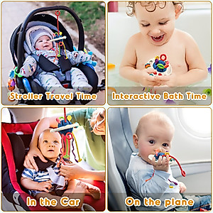 AiTuiTui Sensory Montessori Baby Toys 6 to 12 Months, Toddler Travel Toys for 1 2 Year Old Boy Girl Birthday Gifts, Soft Pull String Fidget Educational Learning Bath Toys for 9 10 18 Months Infants