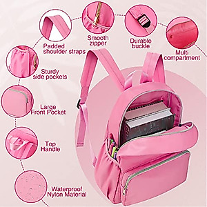 Cunno 2 Pcs Nylon Preppy Backpack for School Waterproof Lightweight Backpack Unisex Backpack for Teenage, Kids, Students (Pink)